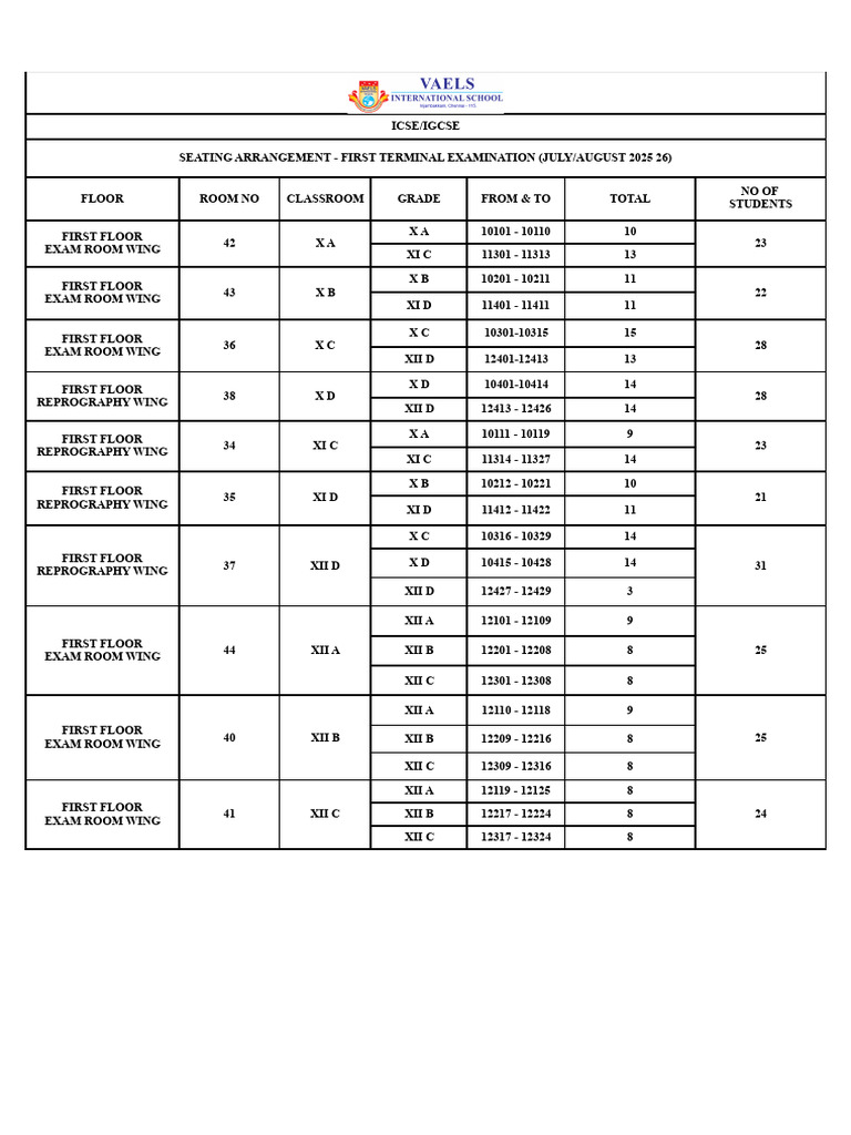 Seating Arrangement LT 1 & First Term 2025 26 - First Term | PDF ...