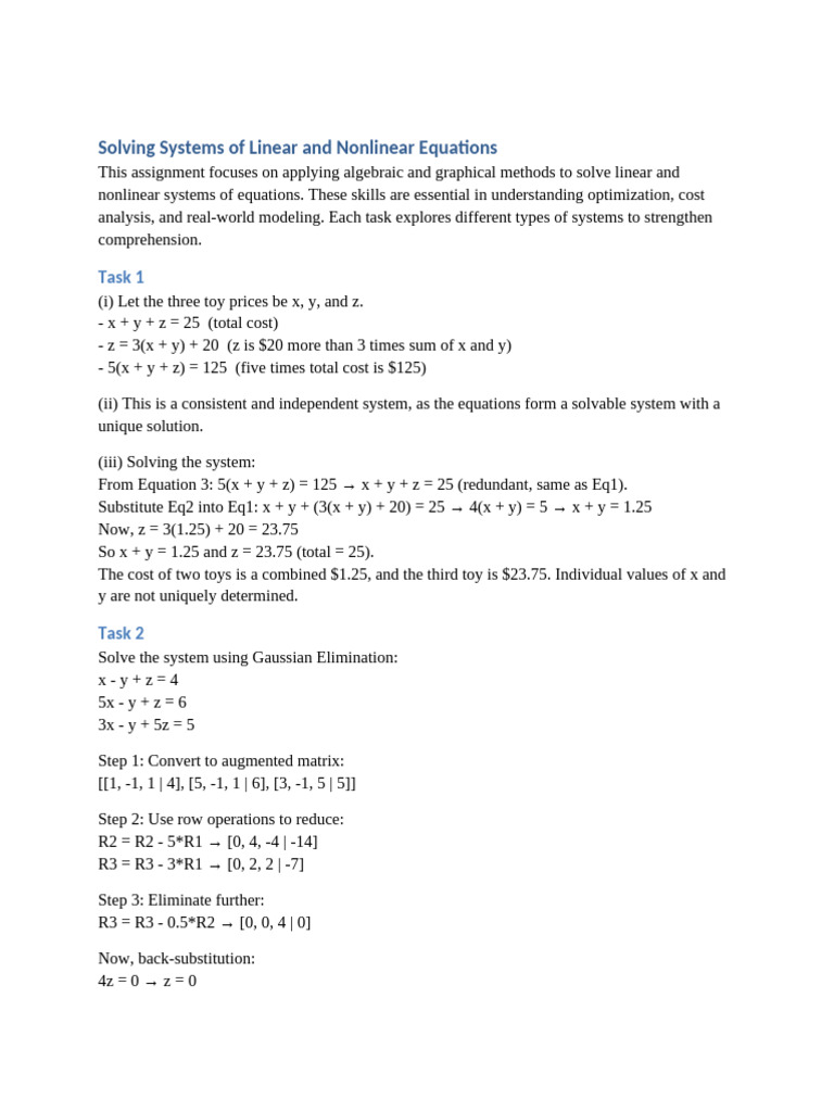 Solving Systems Assignment | PDF