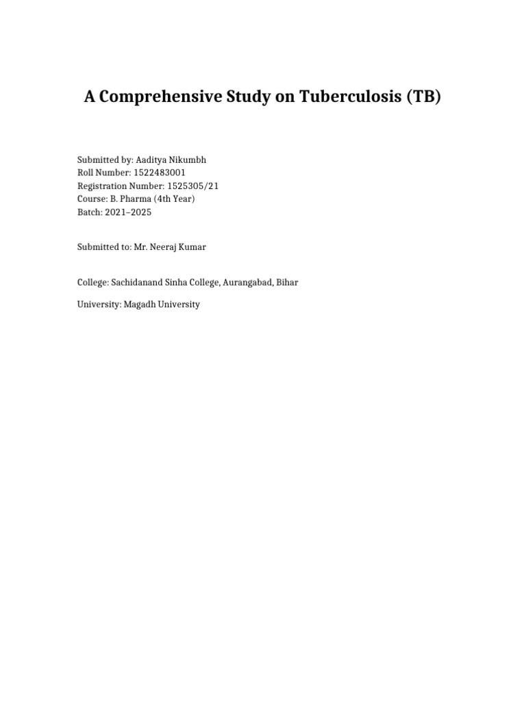 Tuberculosis Project BPharma Aaditya | PDF