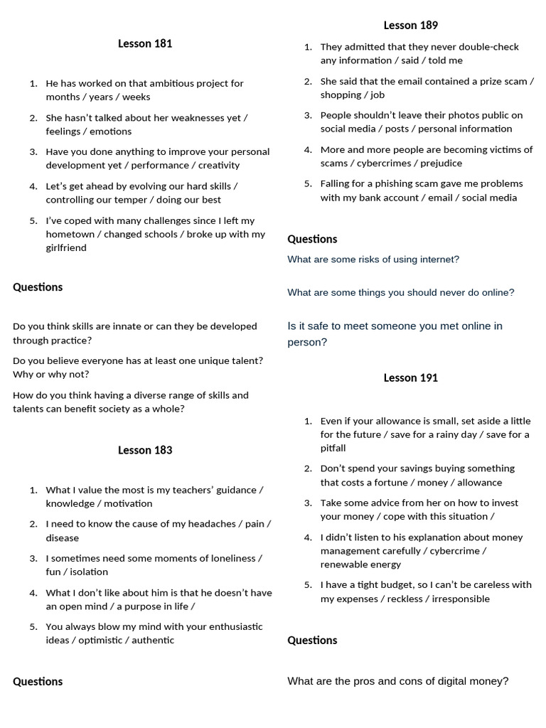 Personal Development and Skills Lessons | PDF | Outer Space ...