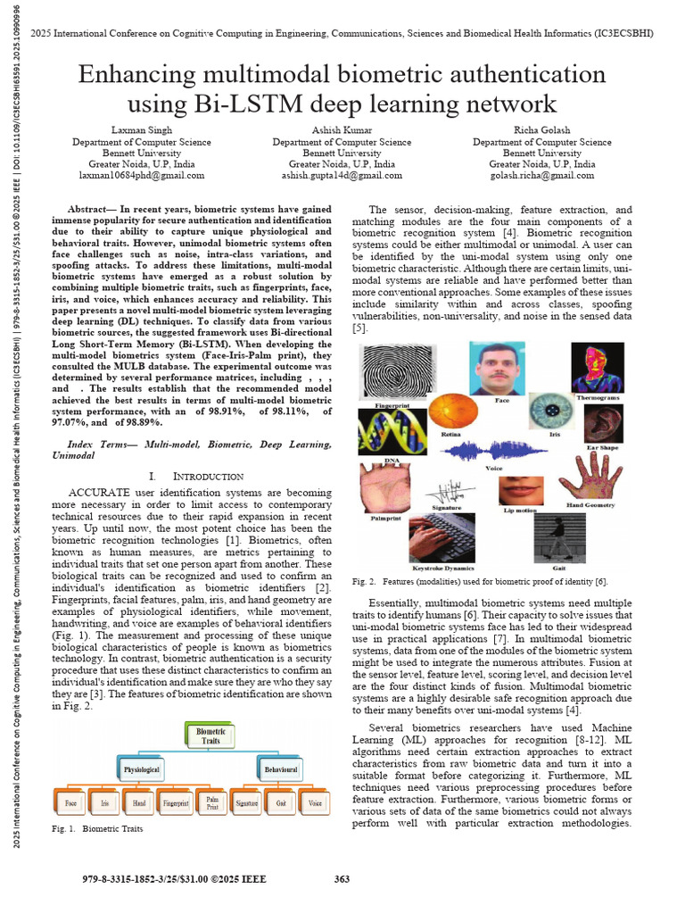 Enhancing Multimodal Biometric Authentication Using Bi-LSTM Deep Learning Network | PDF ...