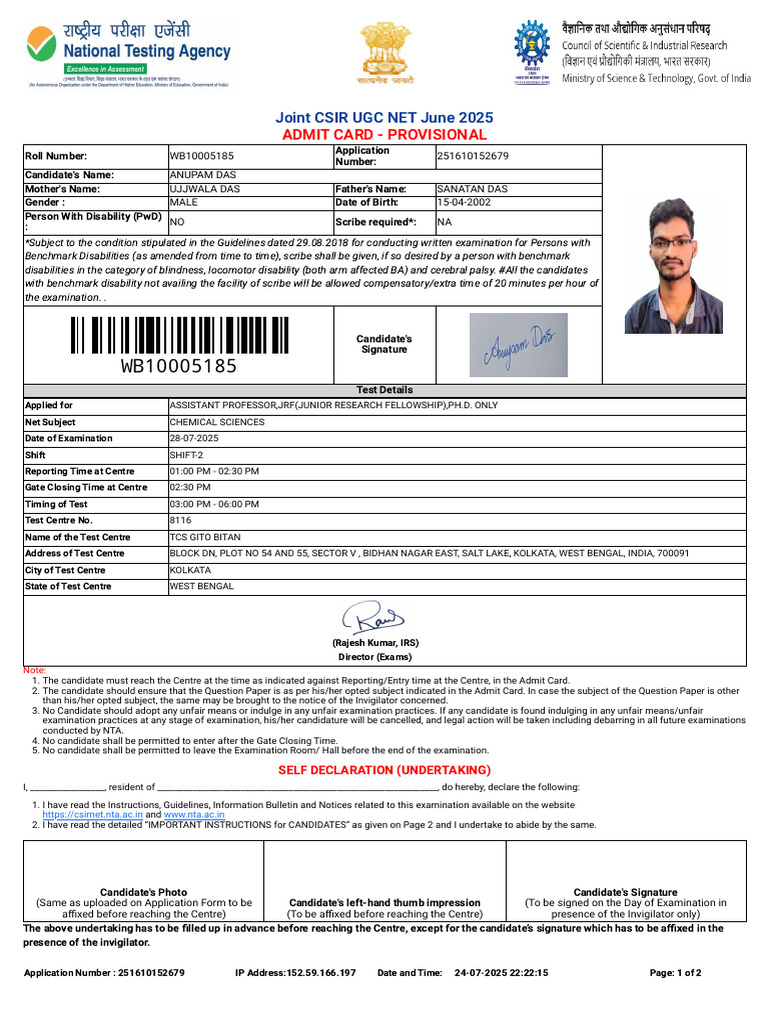 Joint Csir-Ugc Net June-2025 | PDF | Identity Document