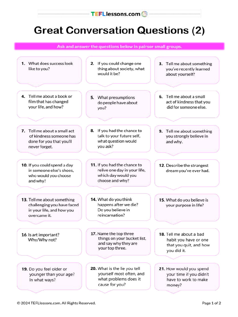 A1 Conversation Questions for ESL Teachers | PDF