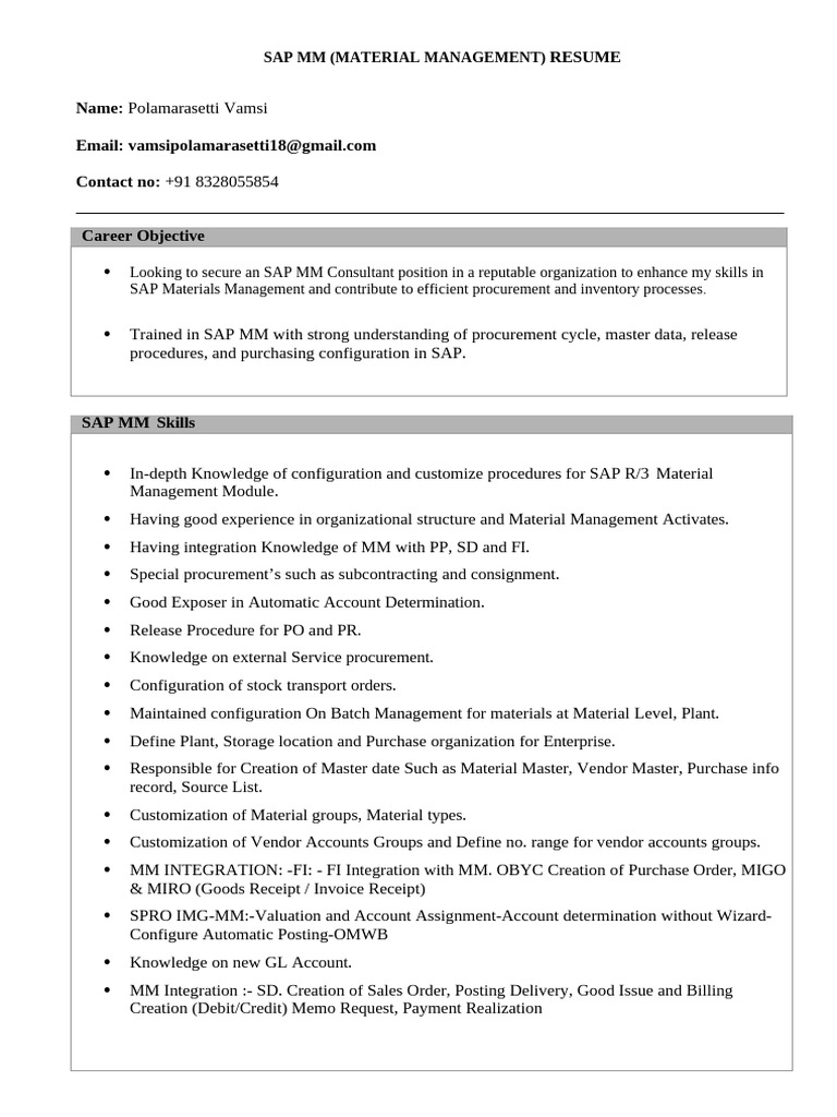 Sasi Kumar SAP MM Resume | PDF | Business