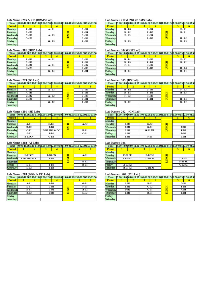 CSE Lab Slots 2025-26 I Sem 7-7-25 To 19-7-25 | PDF