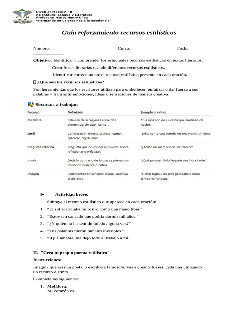 Recursos Estilísticos en Lengua y Literatura | PDF