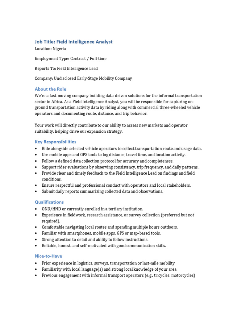 Field Intelligence Analyst in Nigeria | PDF