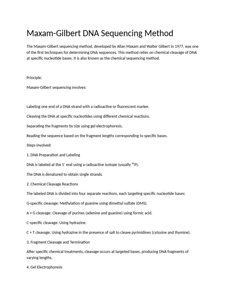 Maxam and Gilbert Model of Dna Sequencing | PDF | Dna Sequencing | Dna