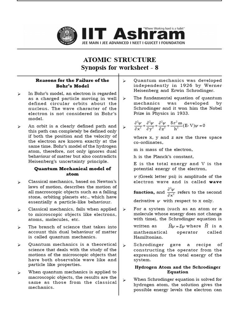 08 - Atomic Structure SHRODINGER | PDF | Atomic Orbital | Schrödinger ...