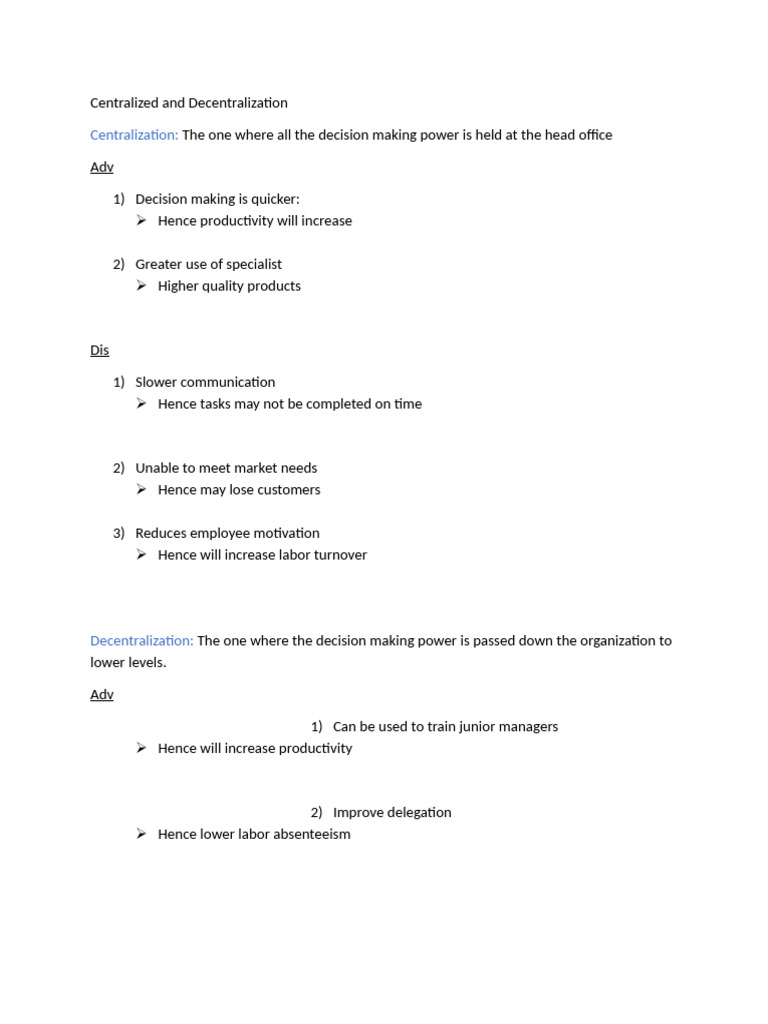 Centralized and Decentralization | PDF | Leadership | Decision Making