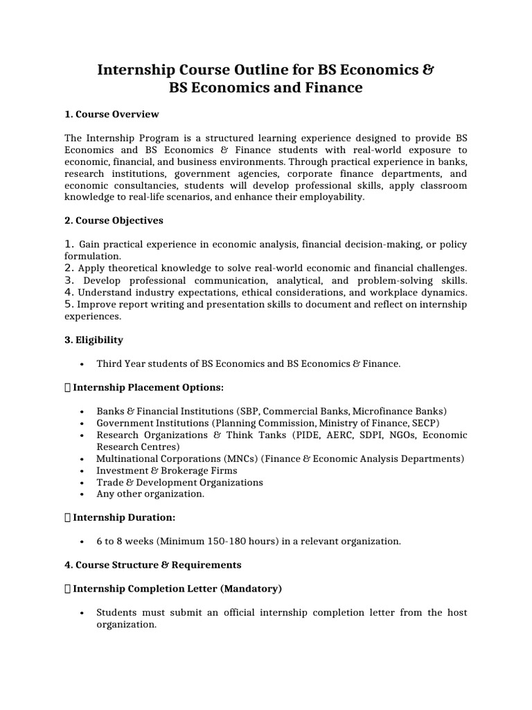 Internship Course Outline For BS Economics & BSEF-Final | PDF ...