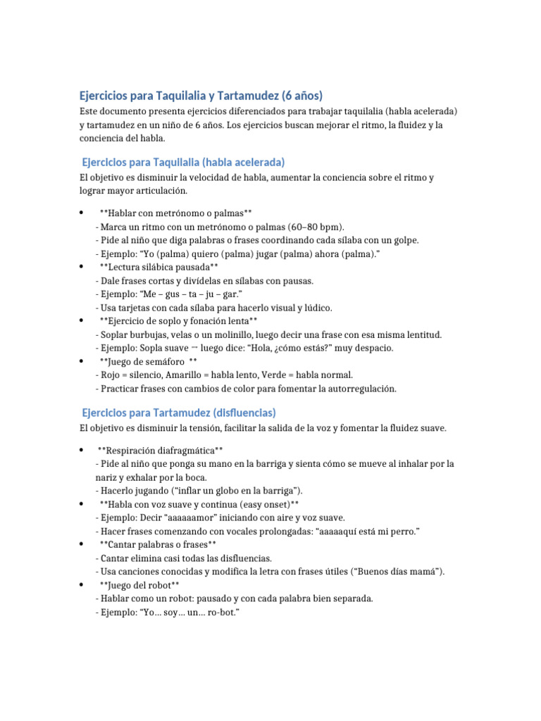 Ejercicios para Taquilalia en Niños | PDF