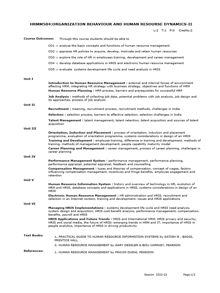 FRM Course Syllabus IPDownload | PDF | Human Resource Management | Performance Appraisal