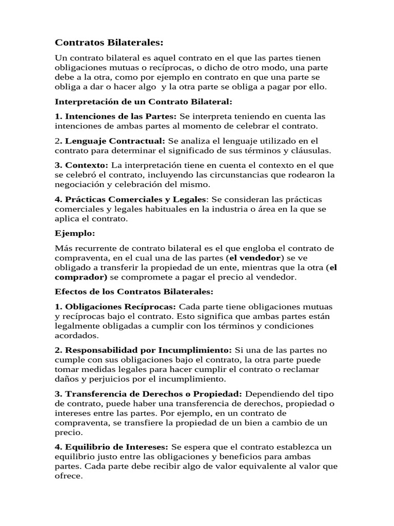 Contrato Bilateral Interpretacion y Efectos | PDF