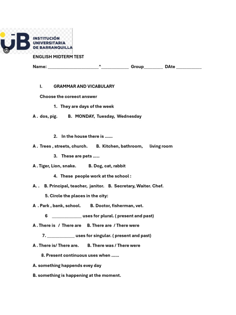 English Midterm Test Template | PDF