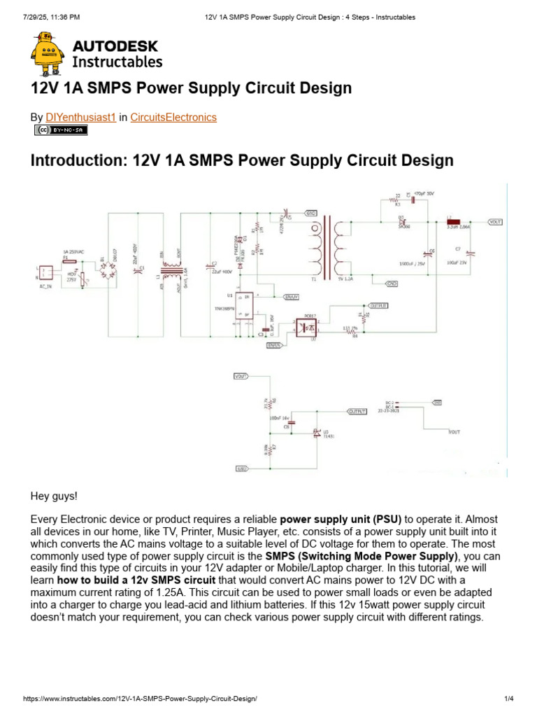 12V 1A SMPS Power Supply Design Guide | PDF | Power Supply | Rectifier