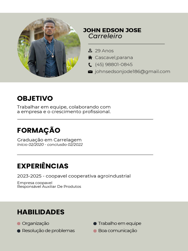 Currículo de John Edson José - Carreleiro | PDF