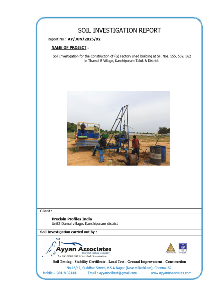 AY92-25 Damal Kanchipuram Soil Investigation Report | PDF | Foundation (Engineering) | Horticulture