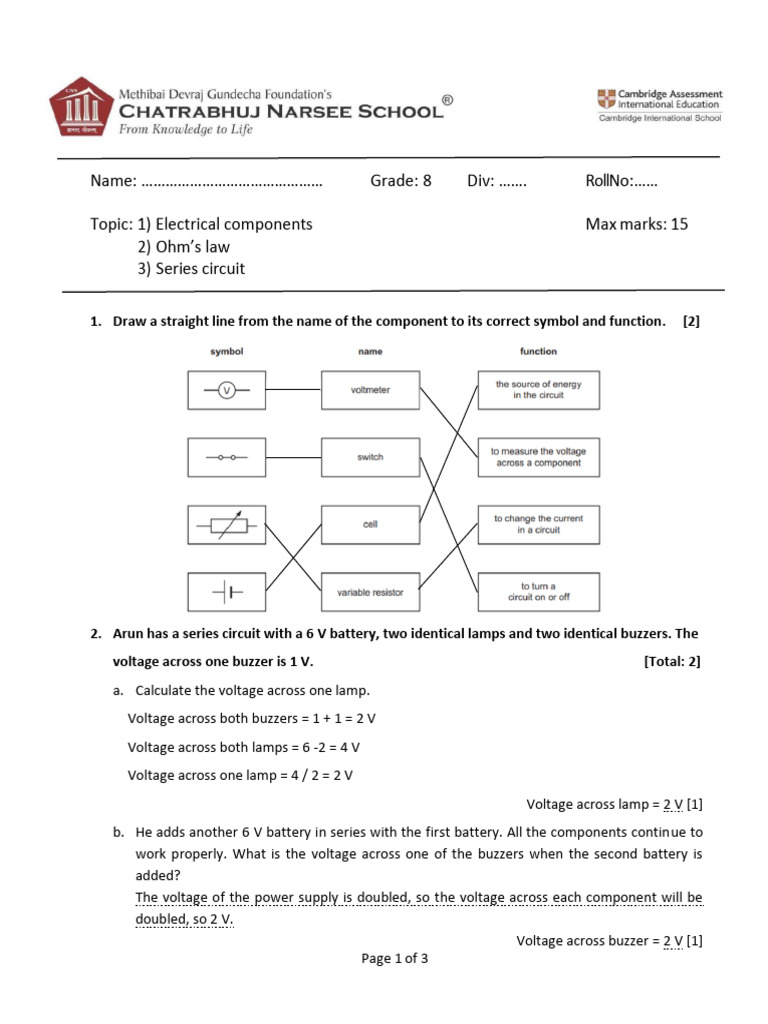Grade 8 Electricity Worksheet | PDF | Voltage | Series And Parallel ...