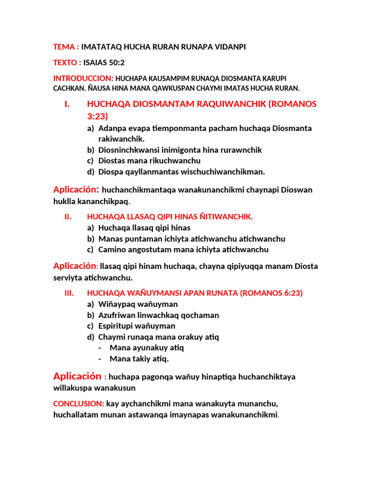TEMA Huacha Imatata Ruran Rnapa Vidanpi | PDF