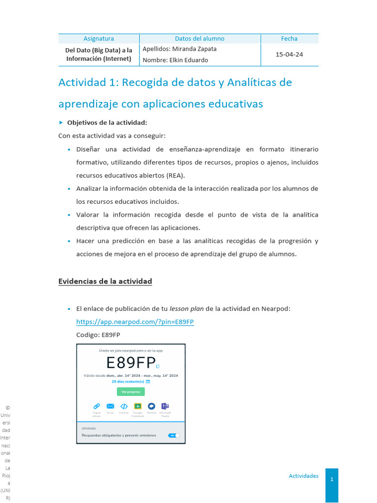 Análisis de Datos en Educación Digital | PDF | Big Data | Aprendizaje