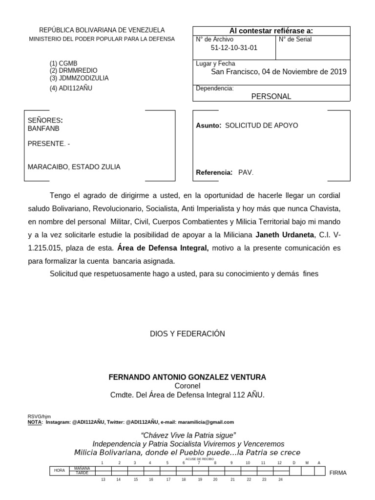 Oficio Banfanb Solicitud de Apertura de Cuenta Ender | PDF | Venezuela ...