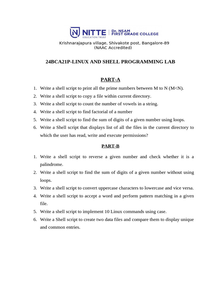List of Programs (Linux and Shell Programming Lab) | PDF