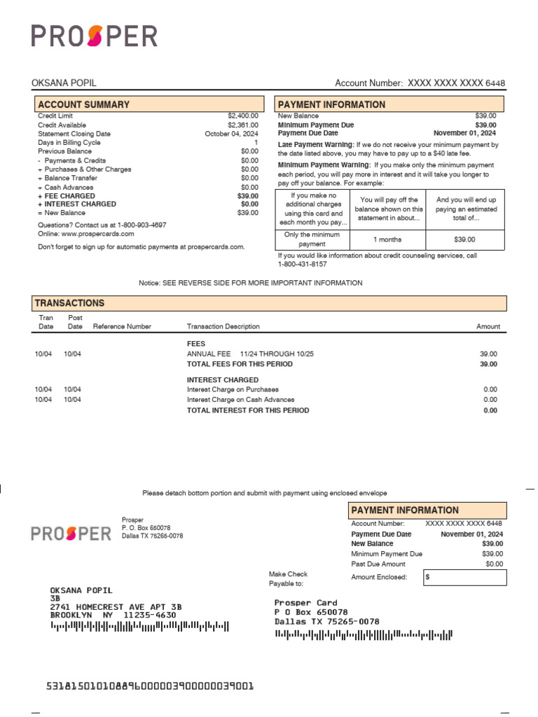 Prosper Card Account Summary | PDF | Credit Card | Payments