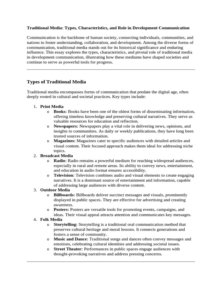 Traditional Media in Development Communication | PDF | Mass Media ...