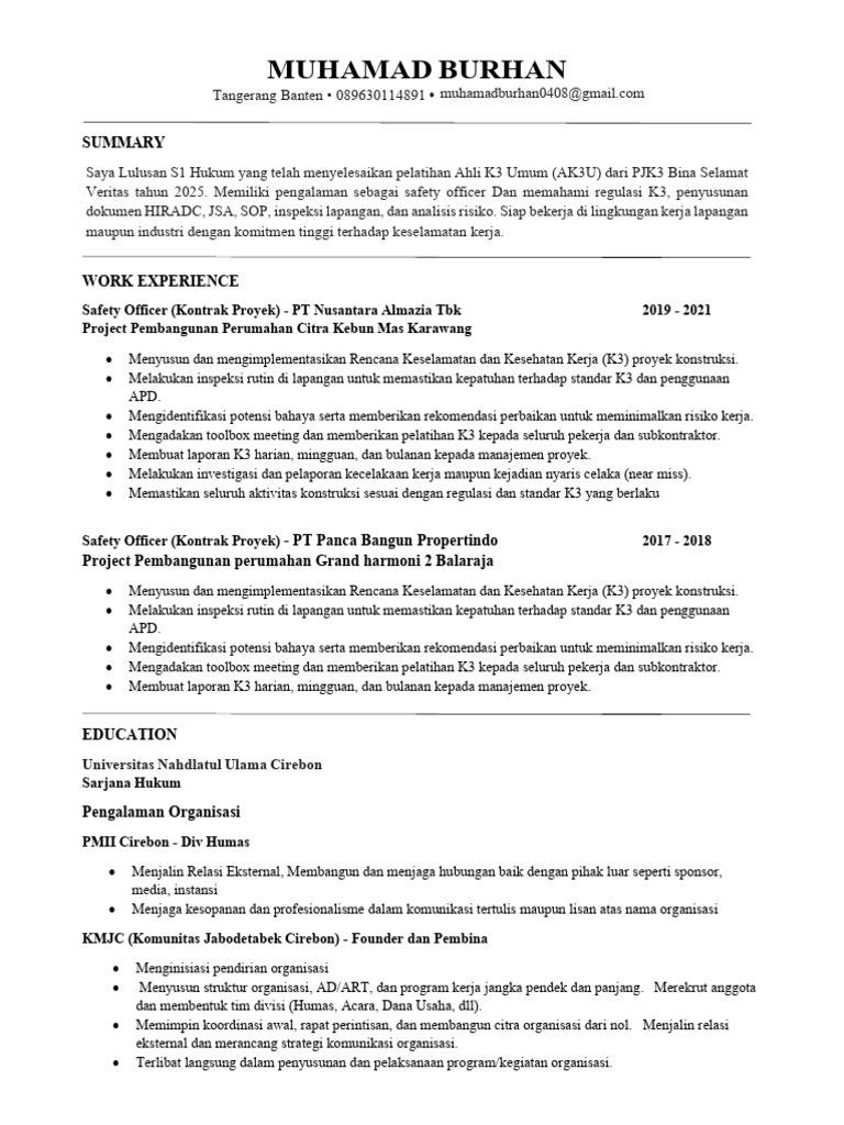 CV Muhamad Burhan | PDF