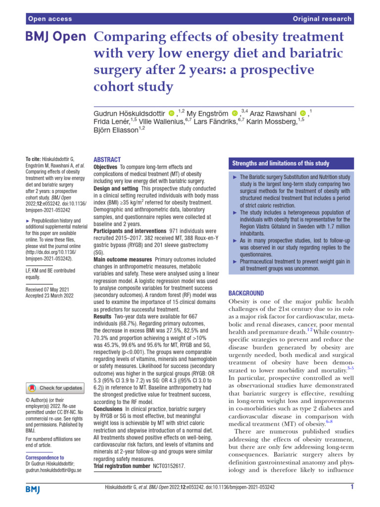 Comparing Effects of Obesity Treatment | PDF | Bariatric Surgery | Obesity
