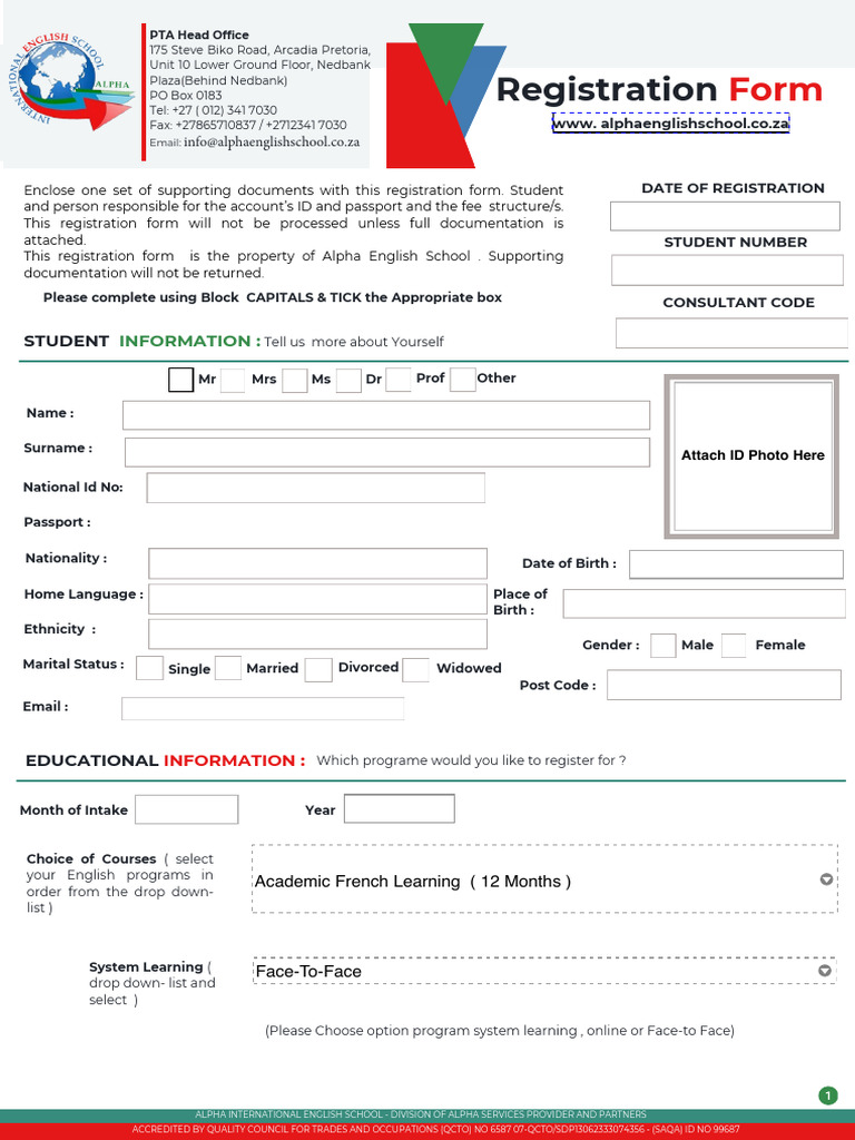 English Student Application Form | PDF | Payments