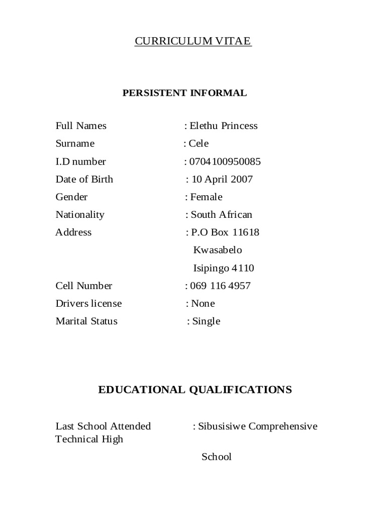 Elethu Princess Cele CV Summary | PDF