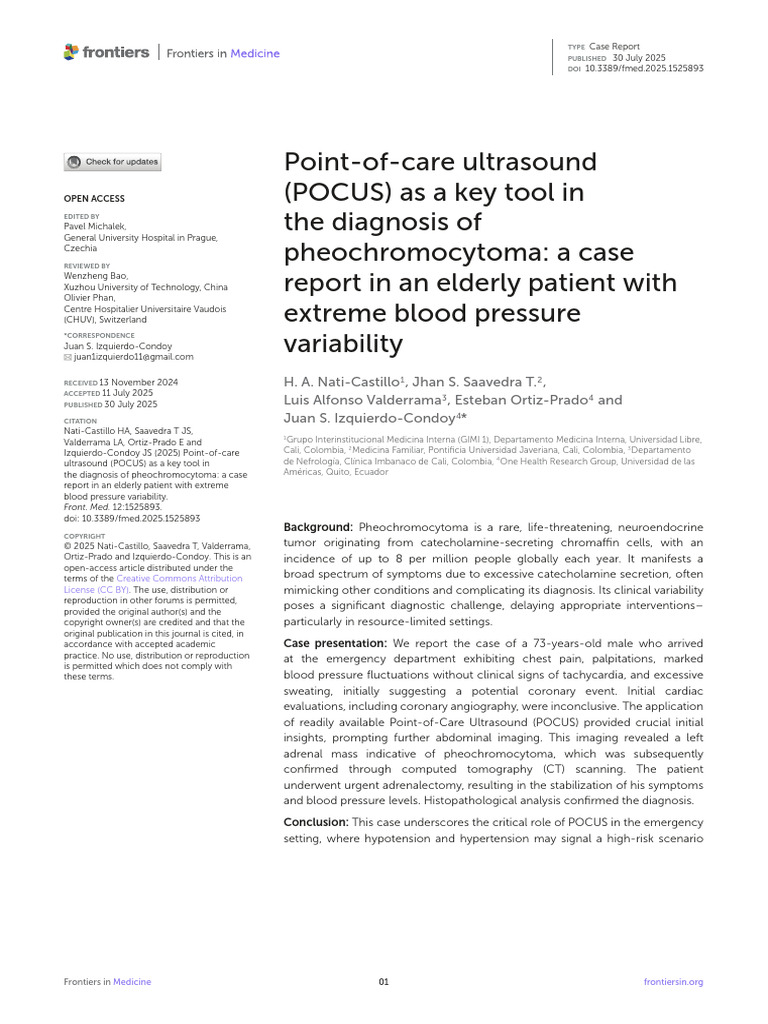 Point-Of-Care Ultrasound (POCUS) As A Key Tool in The Diagnosis of Pheochromocytoma: A Case ...