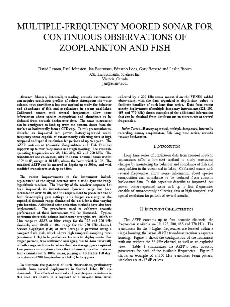 Multiple Frequency Moored Sonar For Continuous Observations of ...