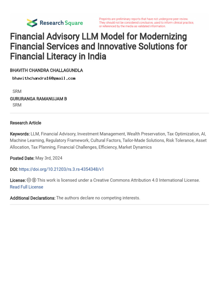 Financial Advisory LLM Model in India | PDF | Artificial Intelligence ...