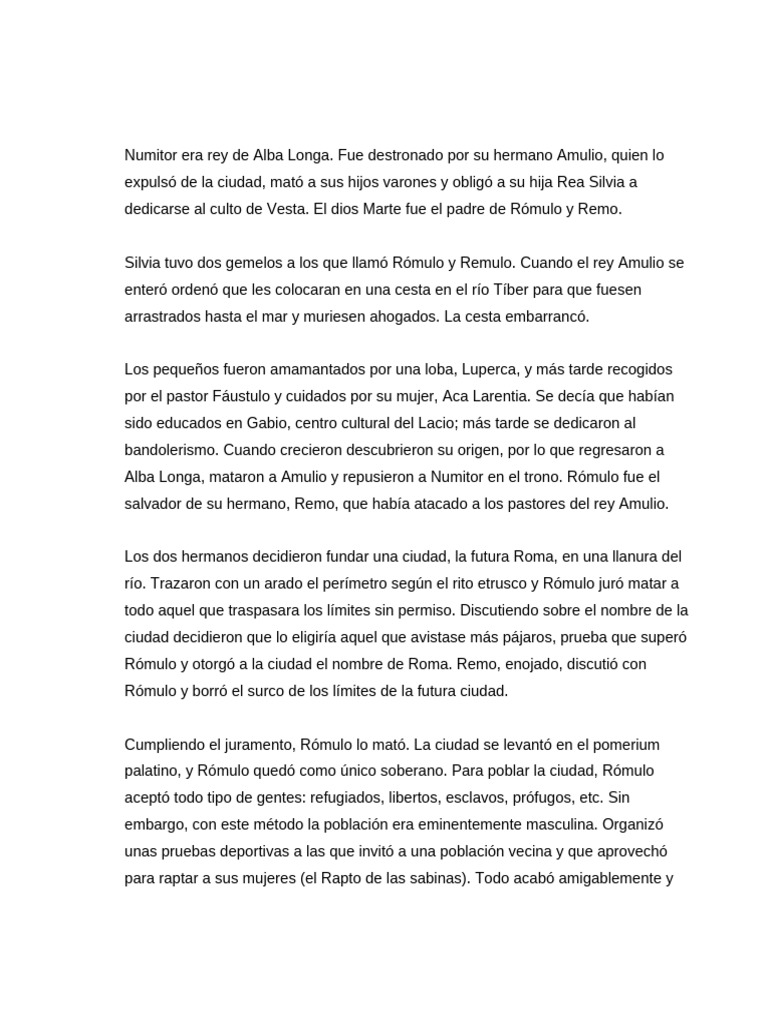 Rómulo y Remo: Fundación y Conflicto | PDF