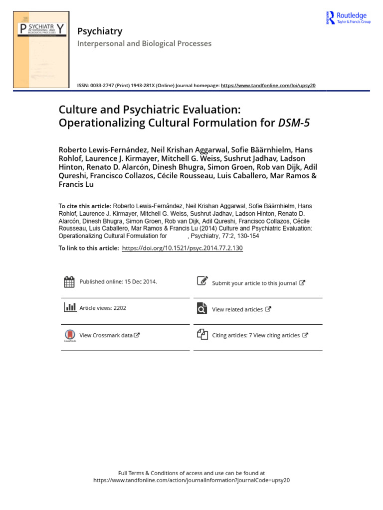 Culture and Psychiatric Evaluation Operationalizing Cultural ...
