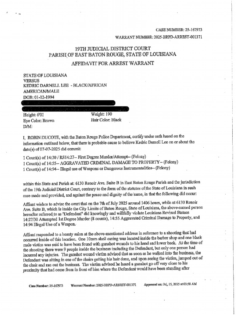 Kedrick Lee Affidavit | PDF