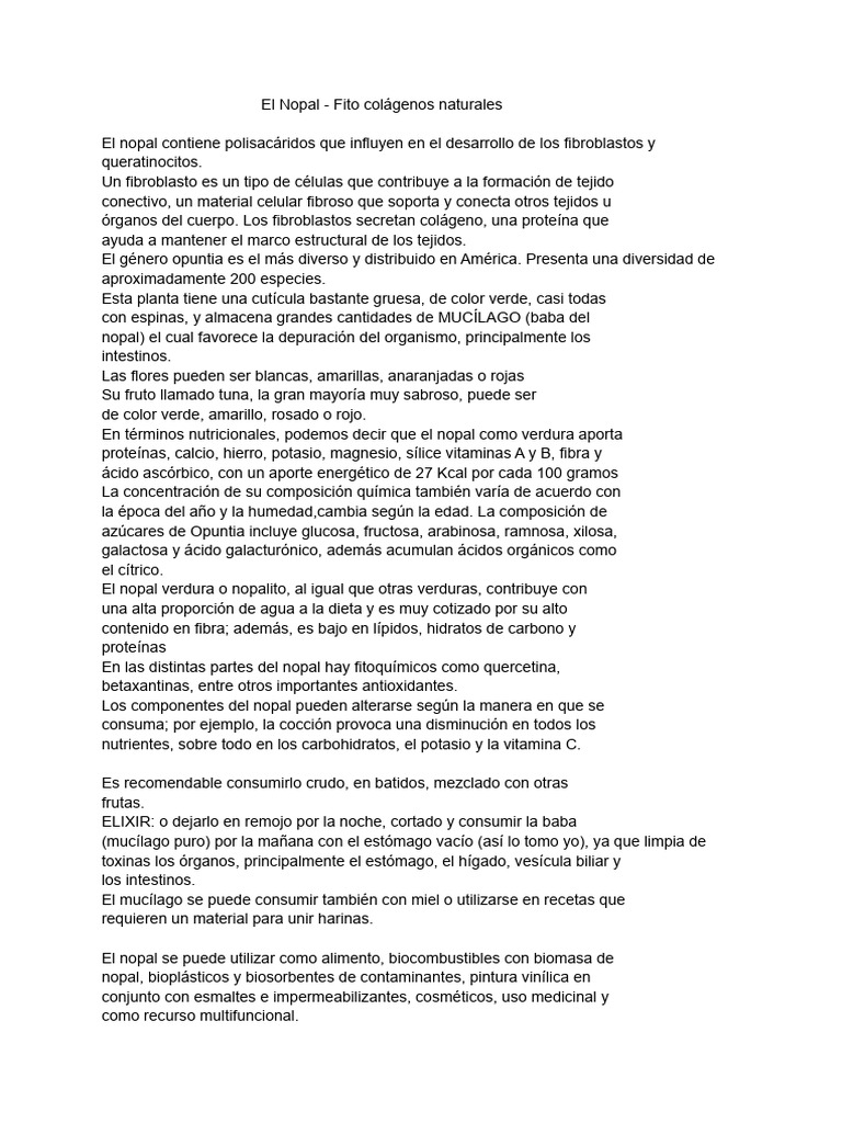 El Nopal - Fito Colágenos Naturales | PDF | Alimentos | Fibra dietética