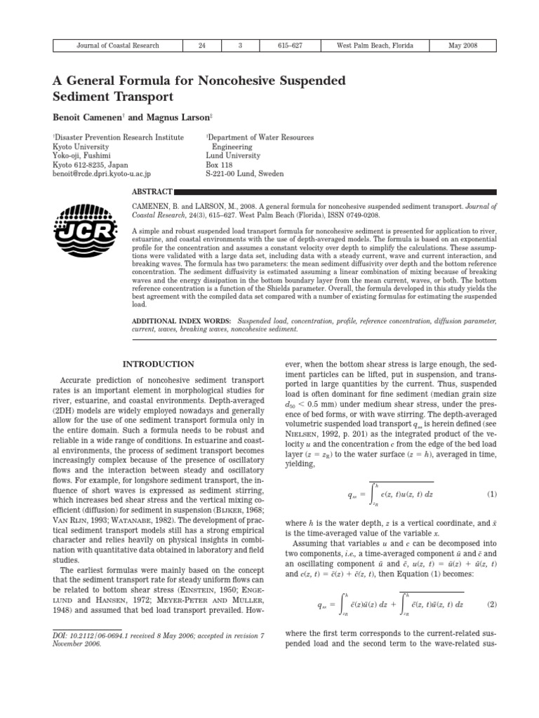 A General Formula For Non Cohesive Bed L | PDF | Shear Stress | Waves