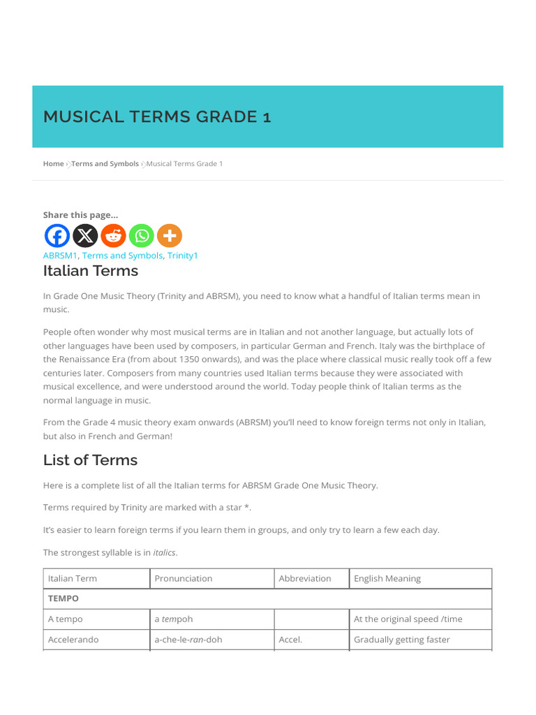 Musical Terms Grade 1 - My Music Theory | PDF | Tempo | Musical Forms