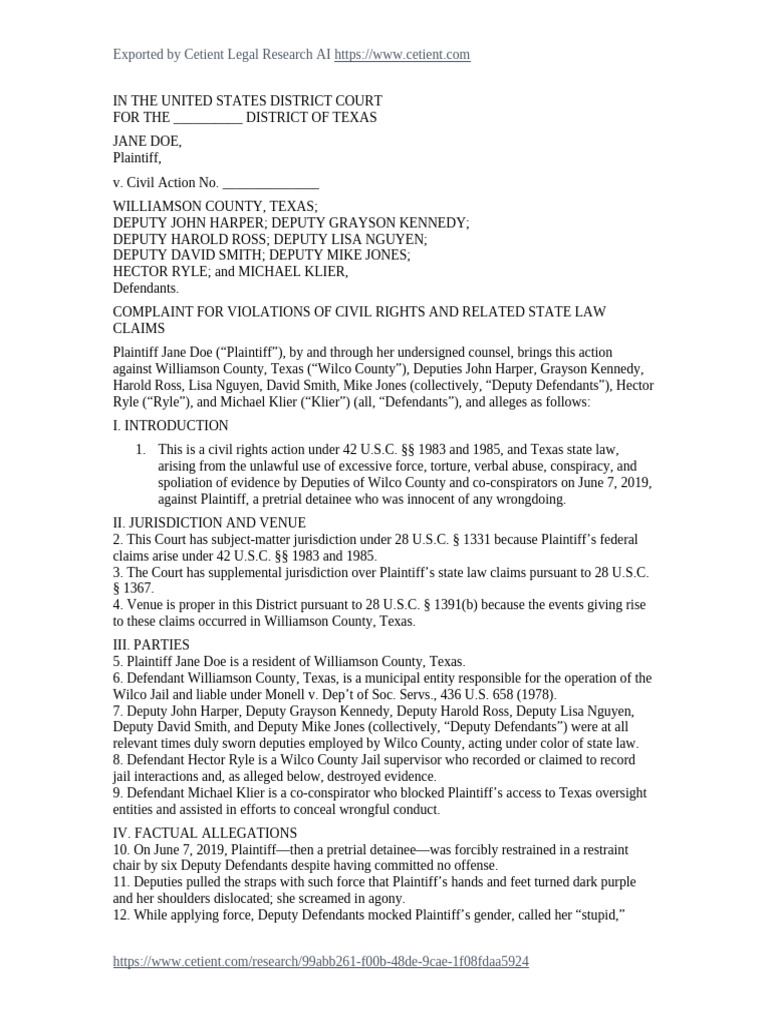 Complaint For Civil Rights Violations and Torture | PDF | Intentional ...
