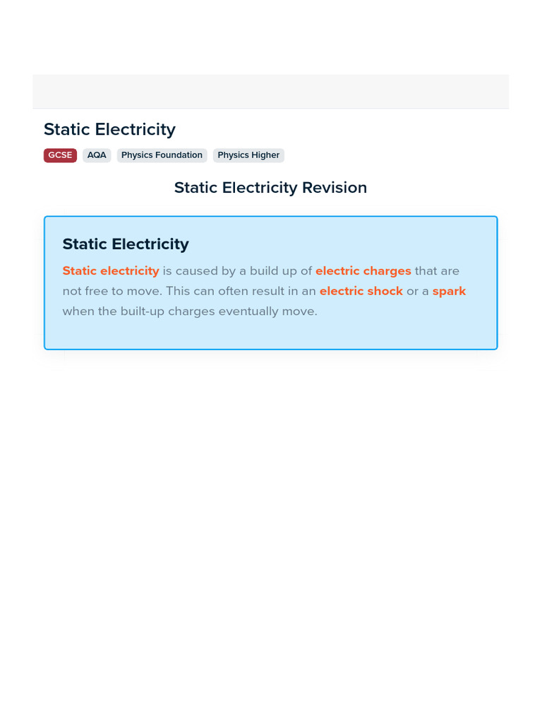 Static Electricity Worksheets, Questions and Revision | MME | PDF ...