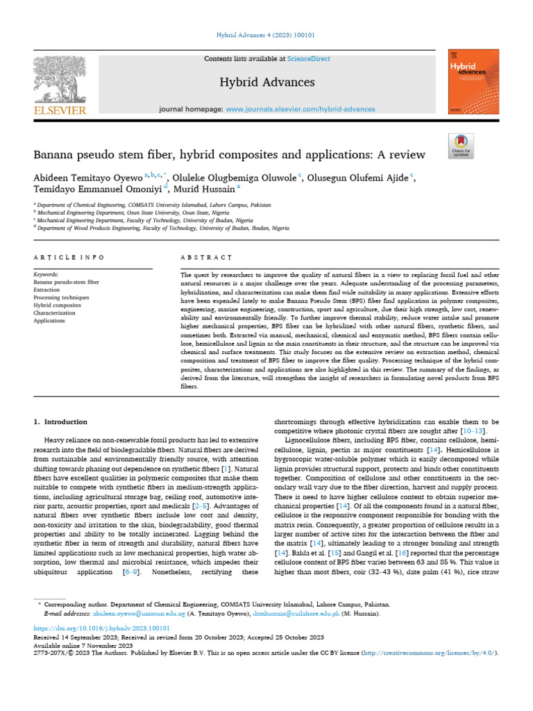 Banana Pseudo Stem Fiber Composites Review | PDF | Composite Material ...