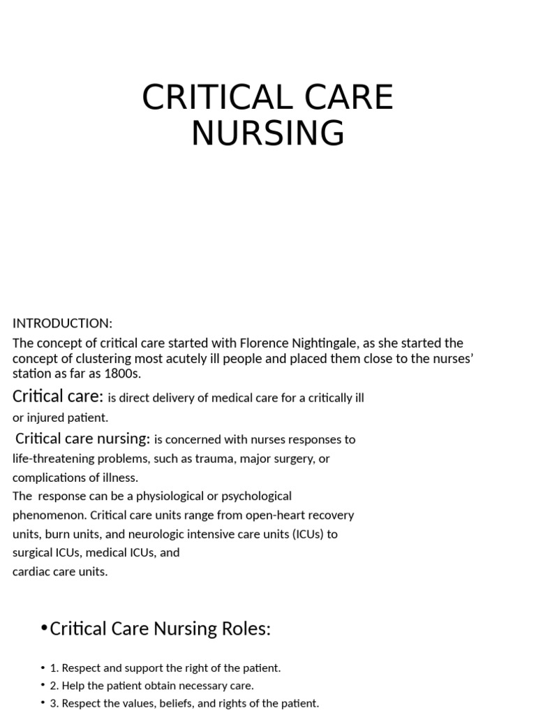 Critical Care Nursing: Roles & Practices | PDF | Intensive Care Unit ...