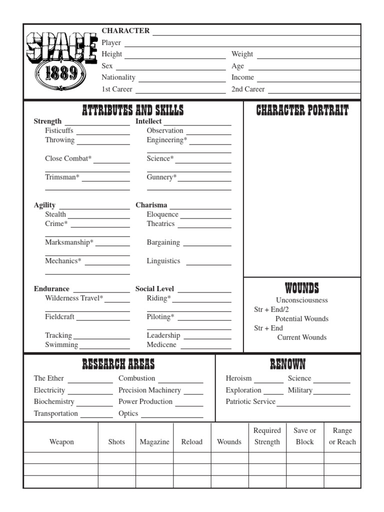 Space: 1889 Character Sheet | PDF | Role Playing Games