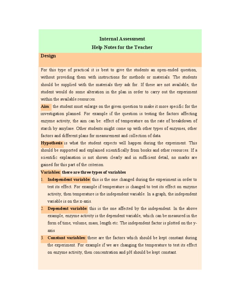 IB Biology Internal Assessment Guide | PDF | Catalase | Experiment