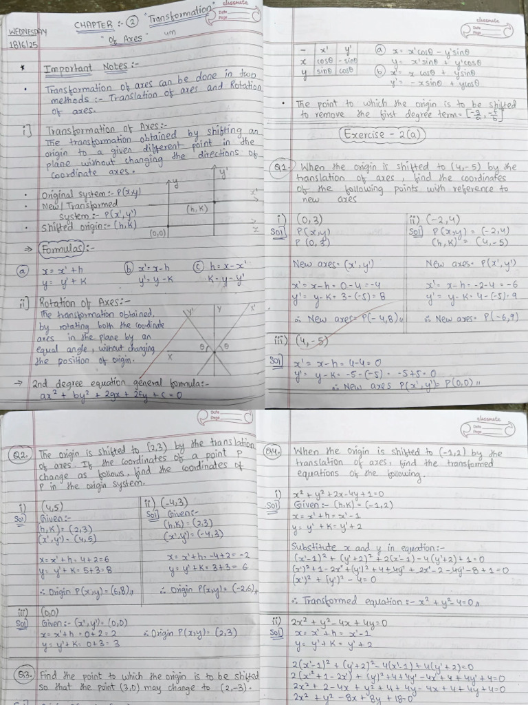 Maths IB Ch-2 Transformation of Axes. | PDF