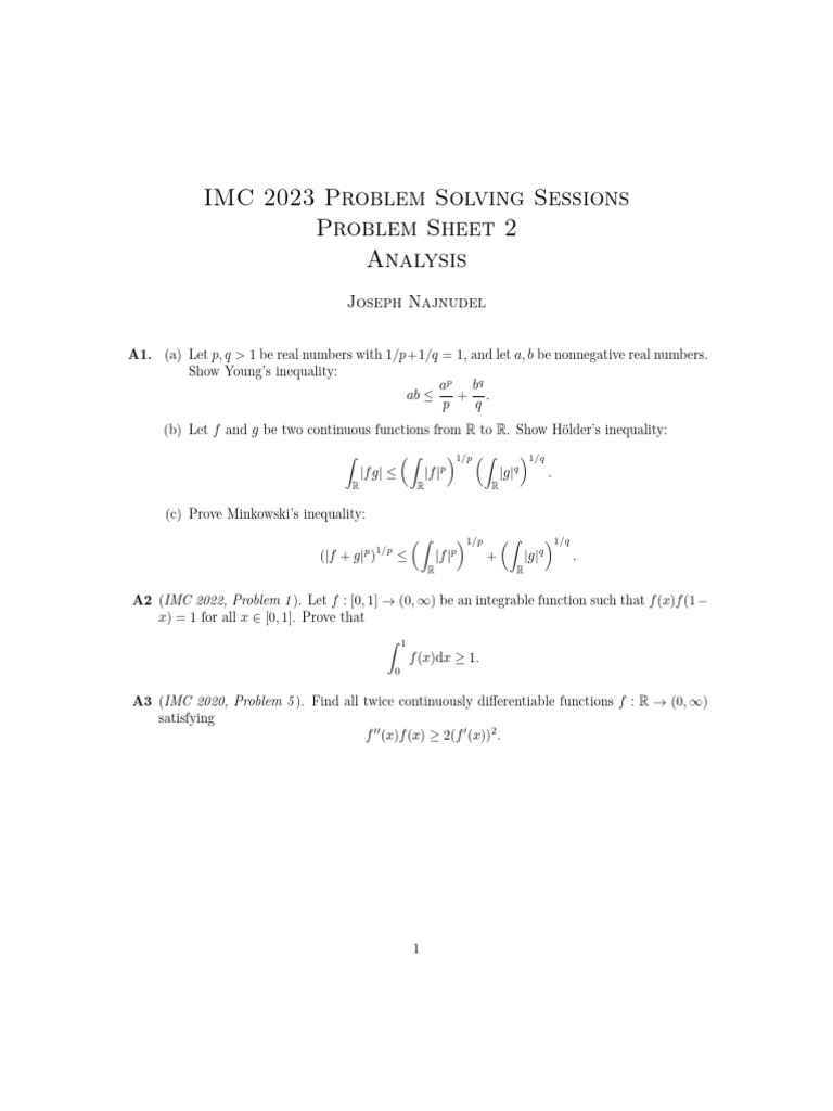 IMC 2023 Problem Sheet 2 | PDF